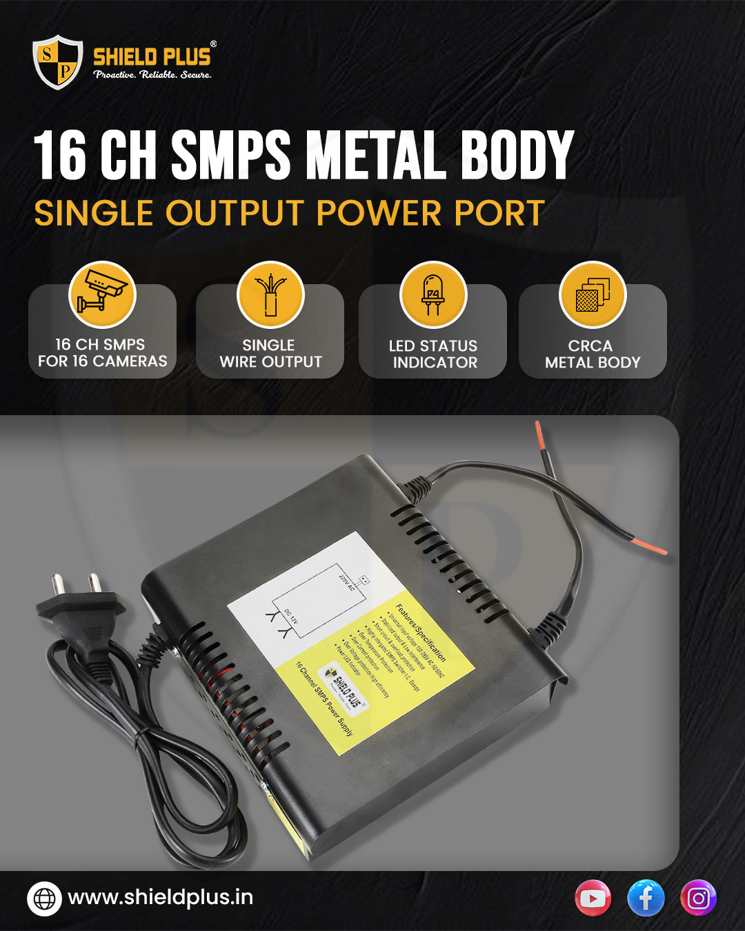 SP- 16 CH SMPS METAL BODY ( SINGLE OUTPUT POWER PORT ) – Shield Plus