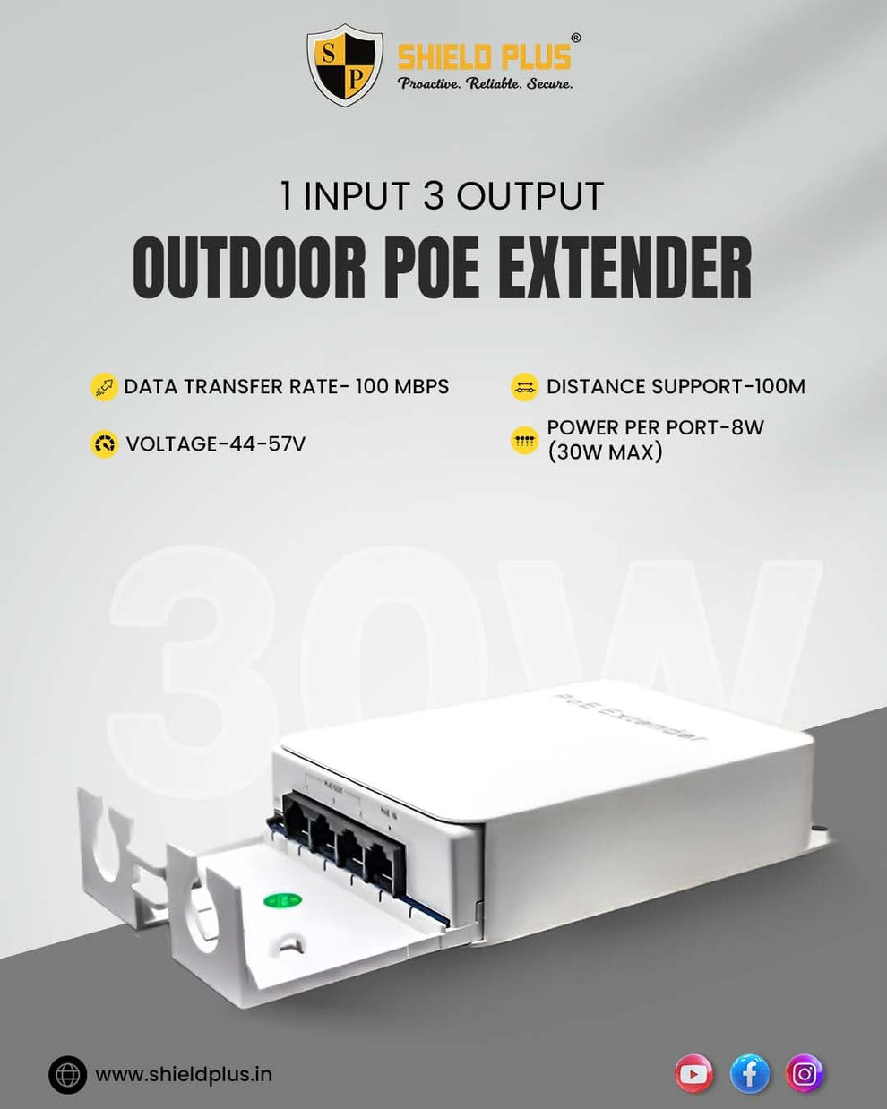 SP-OUTDOOR POE EXTENDER 1 INPUT 3 OUTPUT – Shield Plus