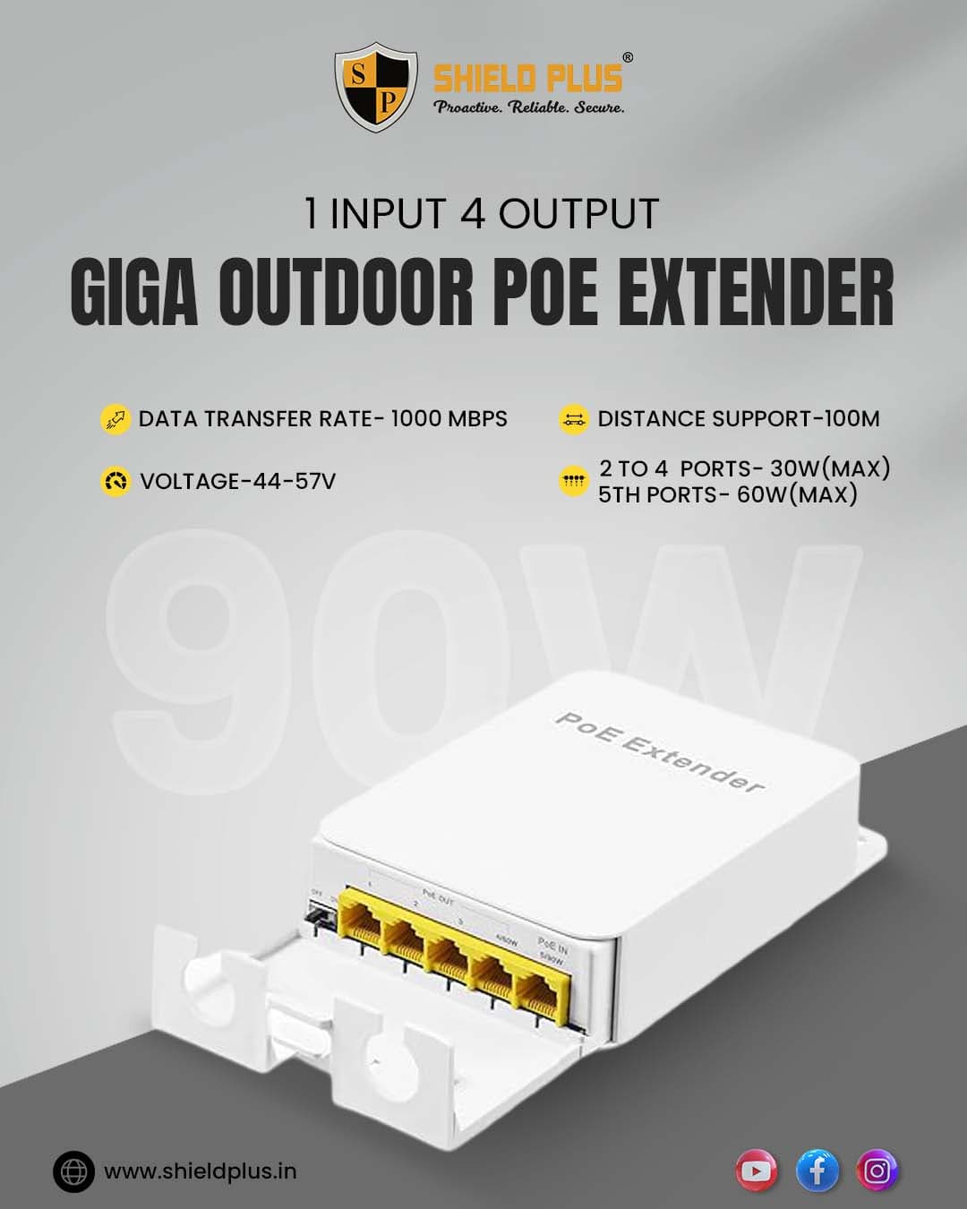 SP-GIGA OUTDOOR POE EXTENDER 1 INPUT 4 OUTPUT – Shield Plus